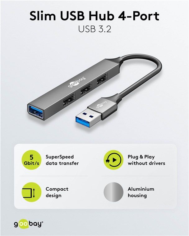 USB jagaja GOOBAY USB-A - 4 x USB-A (USB3.2) - Klick e-pood