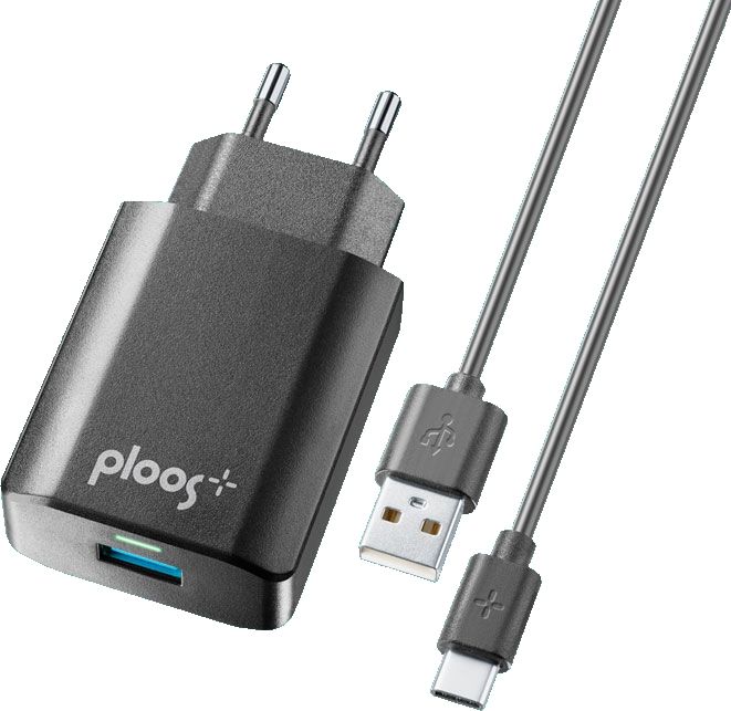 Ploos USB-A 18W laadija + USB-C kaabel – seinalaadija - Klick